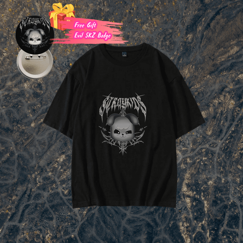 Stray Kids Evil SKZOO Cotton T - Shirt + Free Evil SKZ Badge - Kpop ...