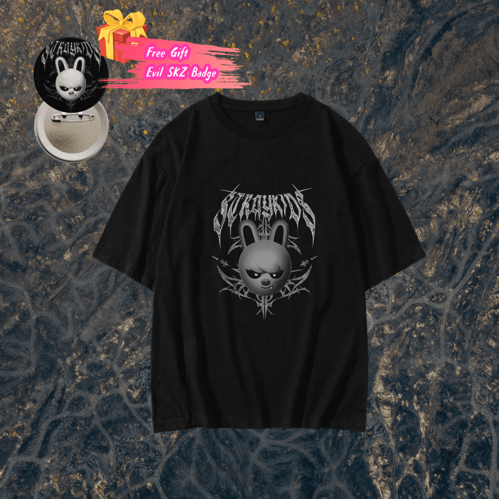 Stray Kids Evil SKZOO Cotton T - Shirt + Free Evil SKZ Badge - Kpop Merch for STAYs - Walmart.com