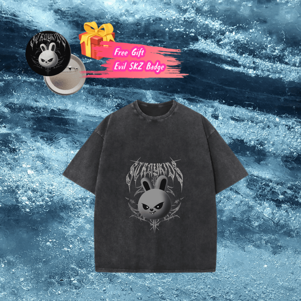 Stray Kids Evil SKZOO Washed Cotton T - Shirt + Free Evil SKZ Badge | Kpop Merch for STAYs ...