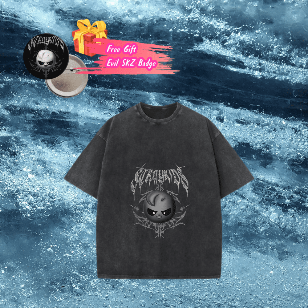 Stray Kids Evil SKZOO Washed Cotton T - Shirt + Free Evil SKZ Badge ...