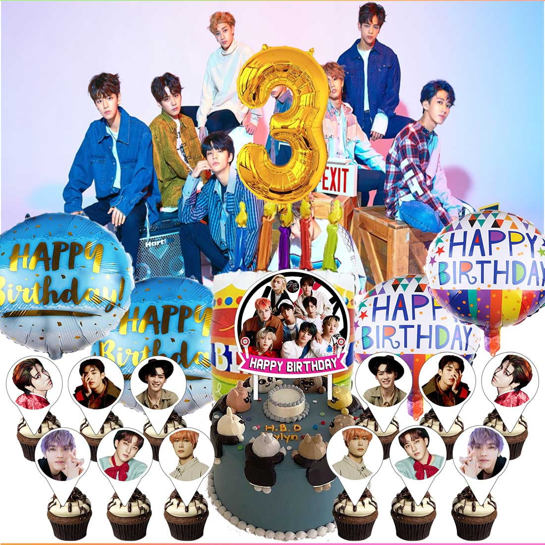 Stray Kids Party Supplies Decor 3rd Kit Balloons Birthday Cake Topper ...