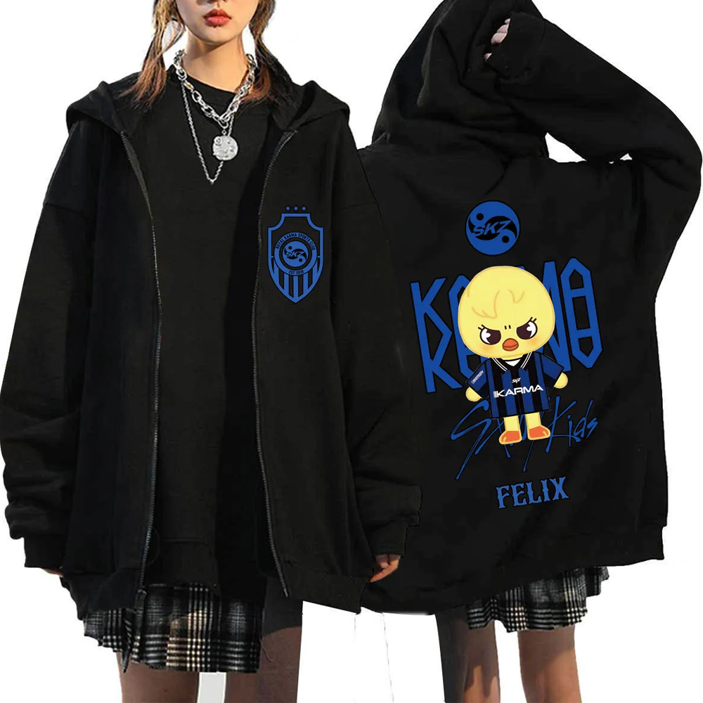 Stray Kids SKZ Karma Cartoon Logo Zip Up Hoodie Long Sleeve Streetwear ...