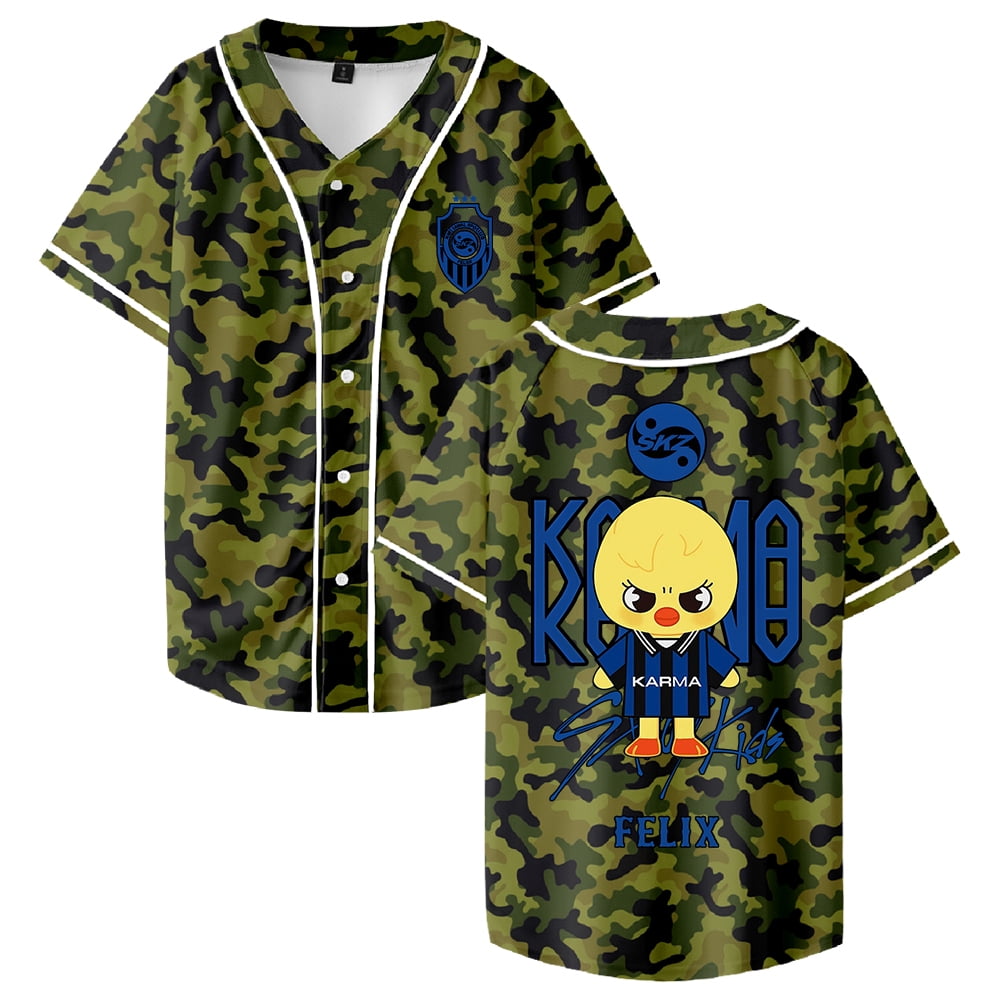 Stray Kids SKZ Karma Felix Merch Baseball Jersey Short Sleeve Button-up ...