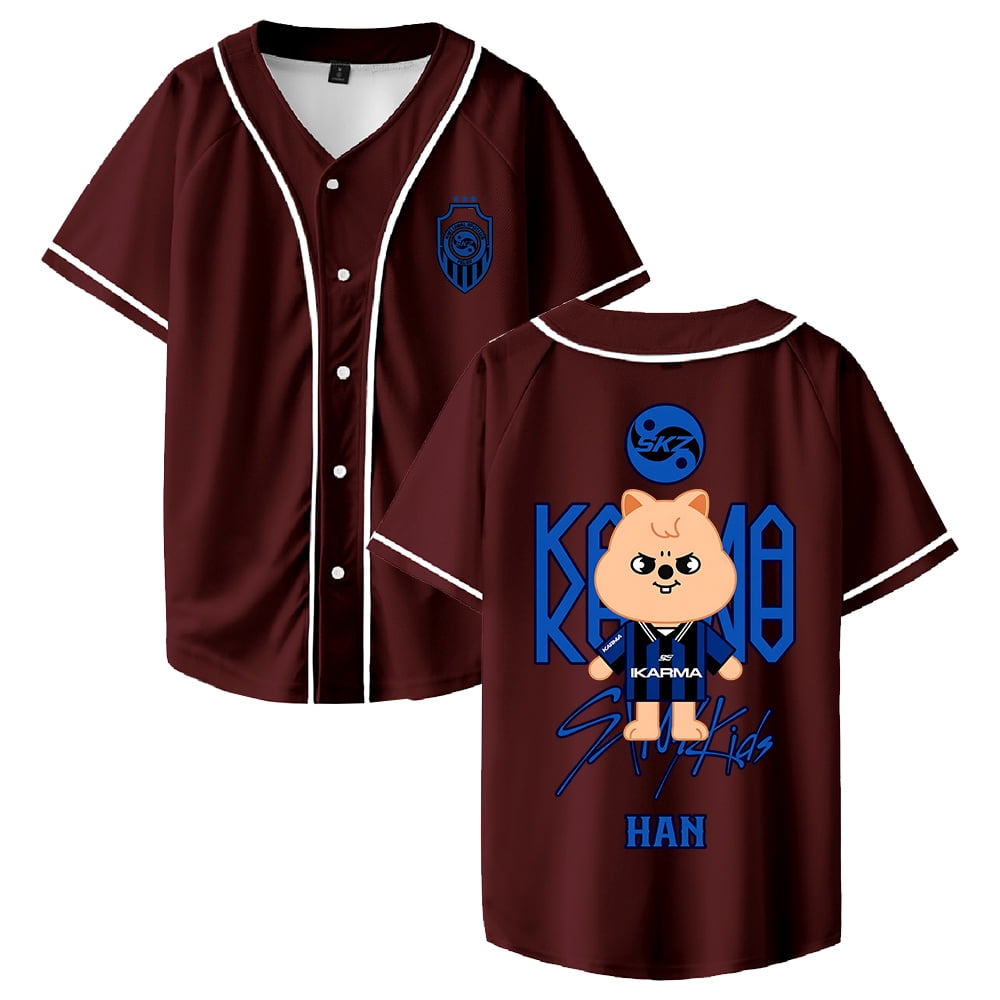 Stray Kids SKZ Karma Han Merch Baseball Jersey Short Sleeve Button-up ...