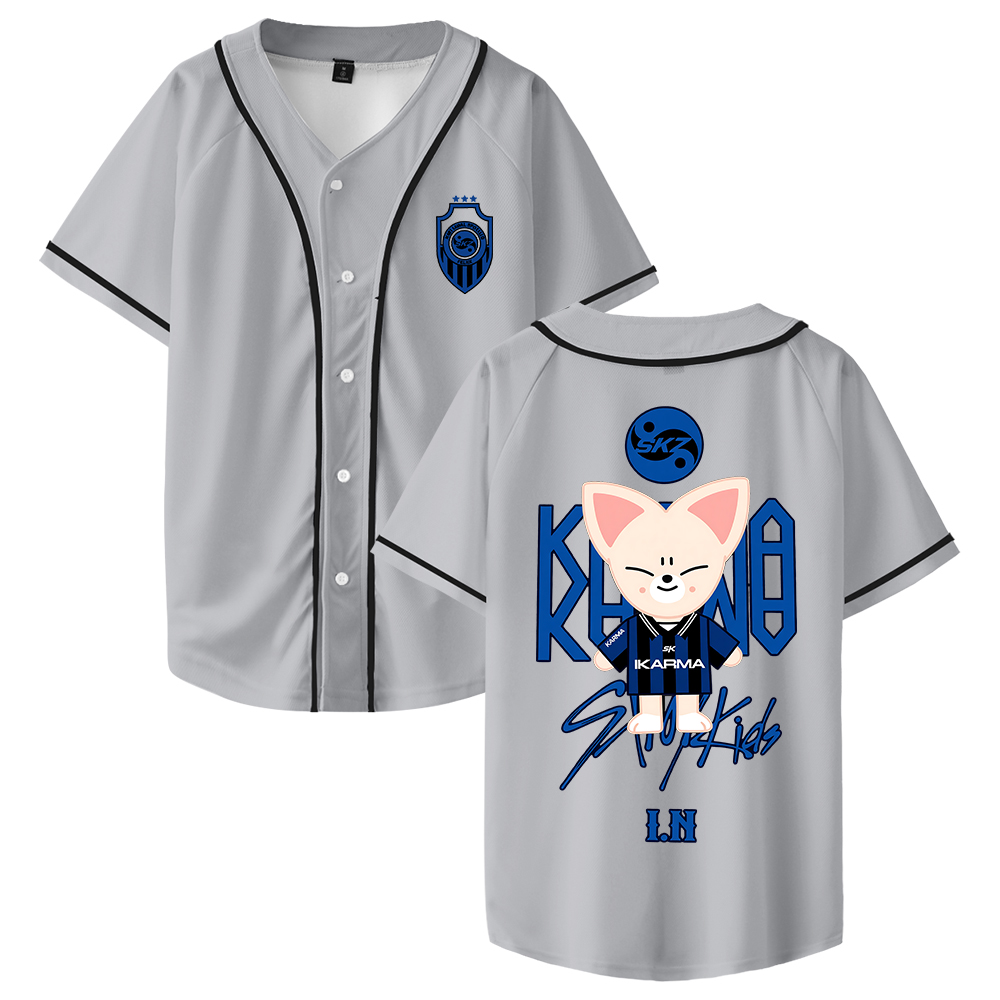 Stray Kids SKZ Karma I.N Merch Baseball Jersey Short Sleeve Button-up ...