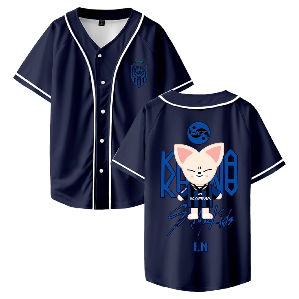 Stray Kids SKZ Karma I.N Merch Baseball Jersey Short Sleeve Button-up ...