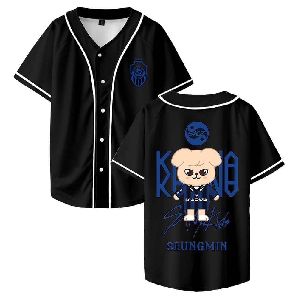 Stray Kids SKZ Karma Seungmin Merch Baseball Jersey Short Sleeve Button ...