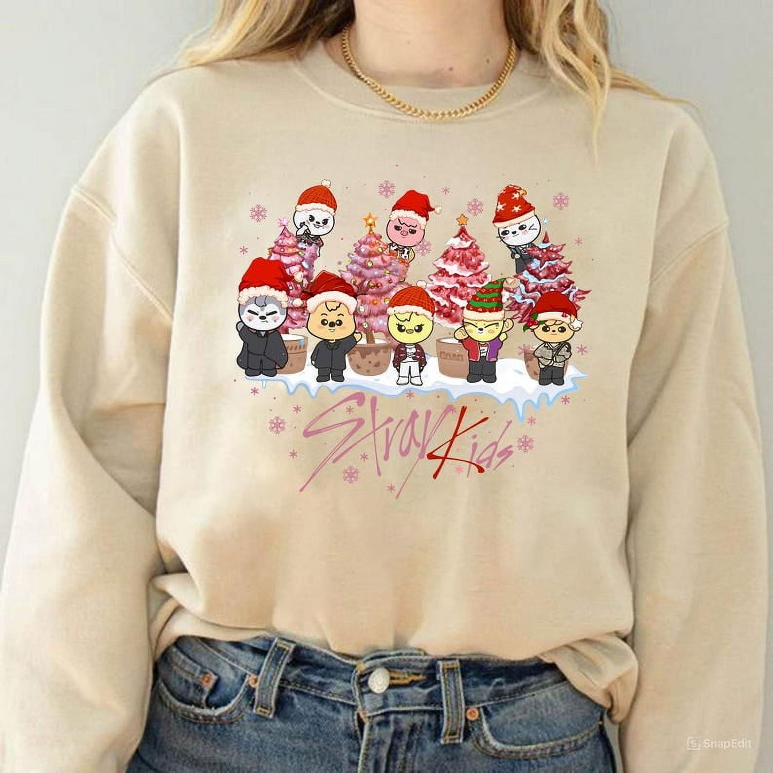 Stray Kids Skzoo Christmas Sweatshirt, Pink Christmas Kpop Shirt, Stray ...