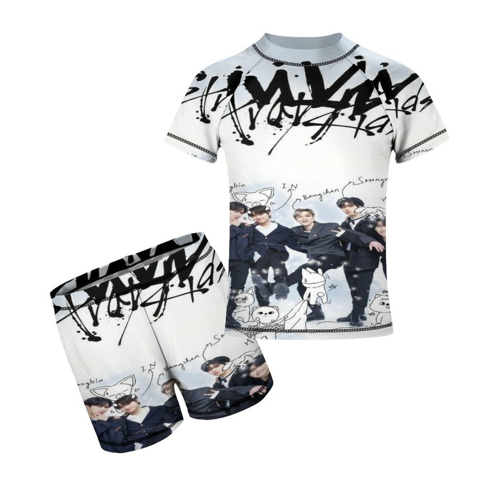 Stray Kids Summer Swimwear For Boys 2PCS Rash Guard Sets For Beach Pool ...