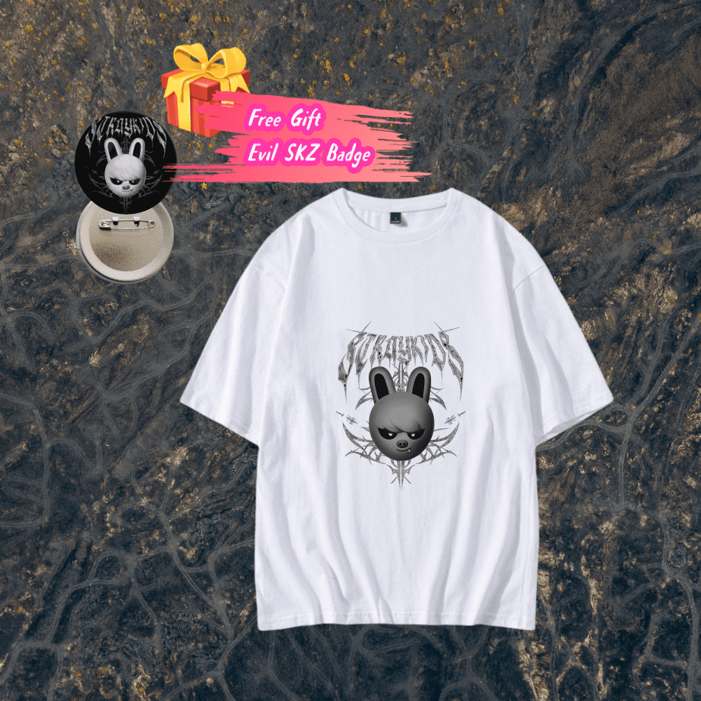 Stray Kids T shirt Evil SKZOO T - Shirt Cotton White Shirt + Free Evil SKZ Badge Kpop Merch for ...