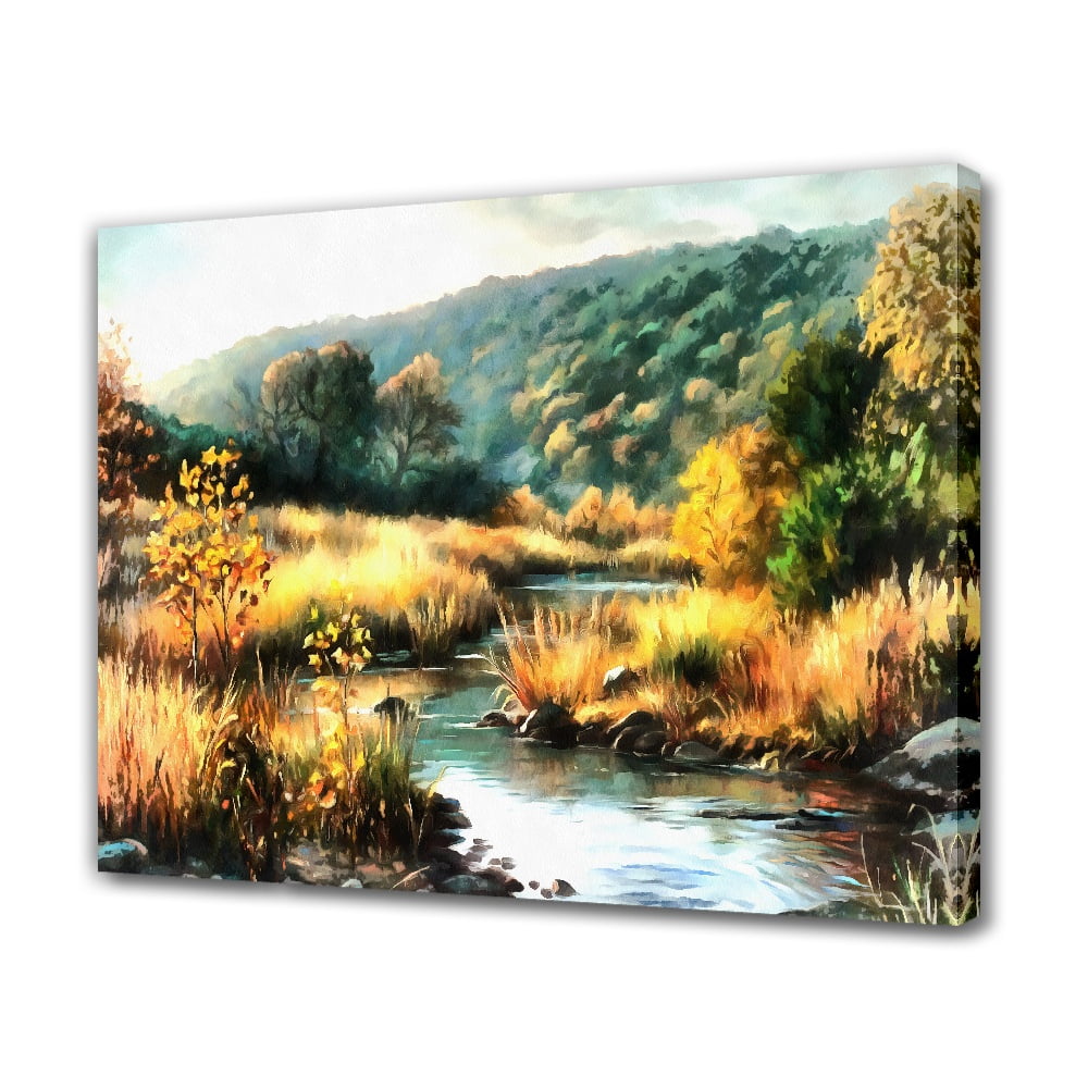 Stream Oil Painting Canvas Poster Bedroom Decor Sports Landscape Office ...
