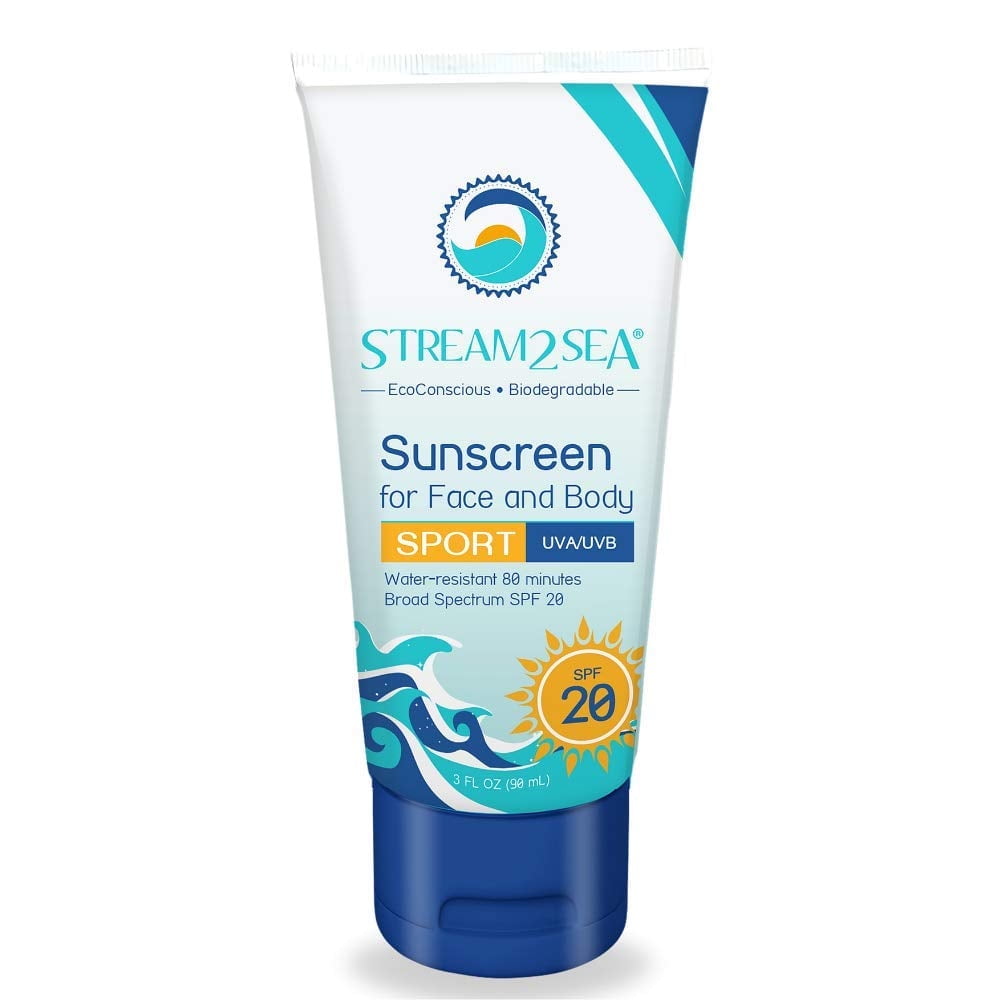 Stream2Sea Reef Safe Sport Sunscreen for Face and Body with SPF 20, 3 ...