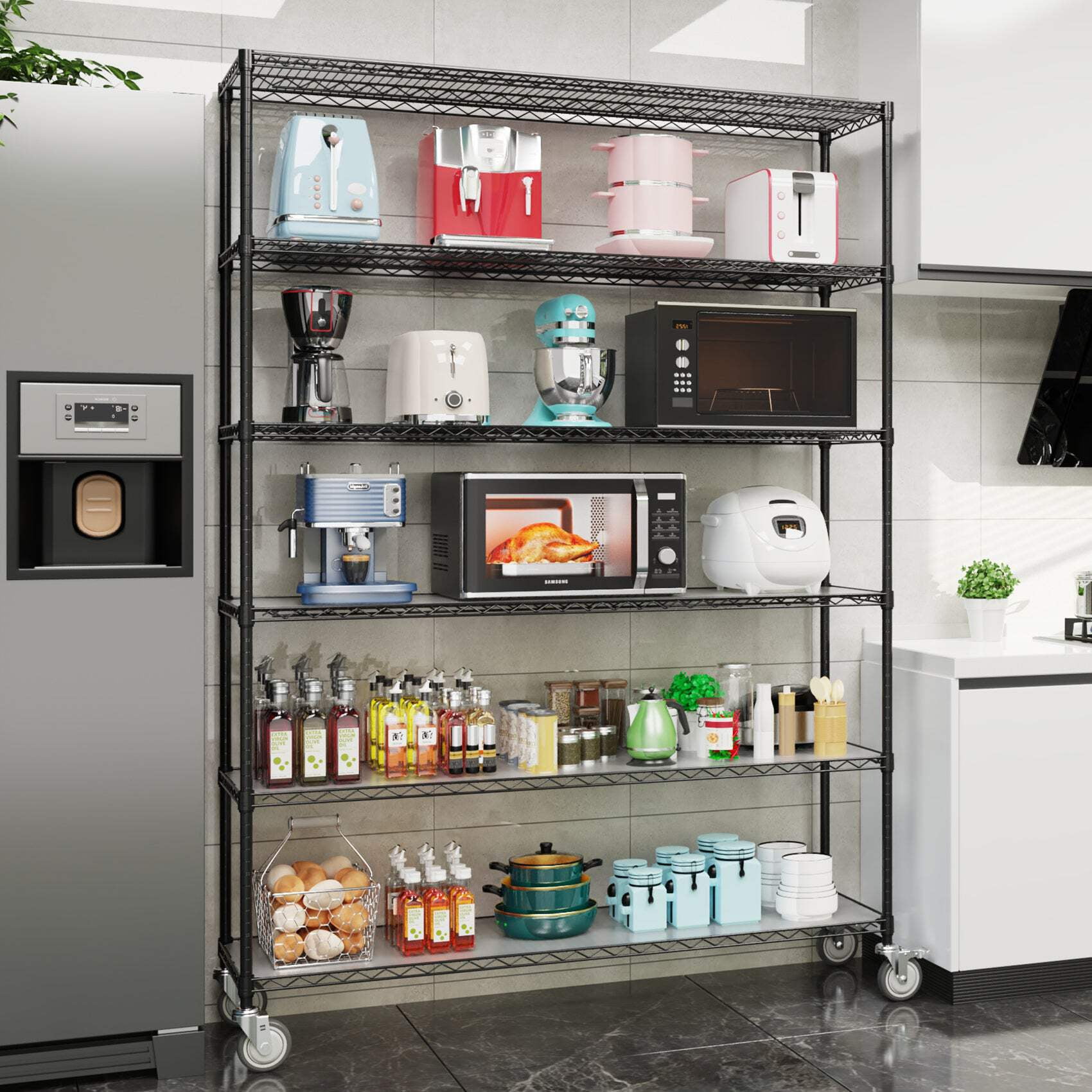 Streamdale Height Adjustable Wire Shelving Unit with Wheels - Walmart.com