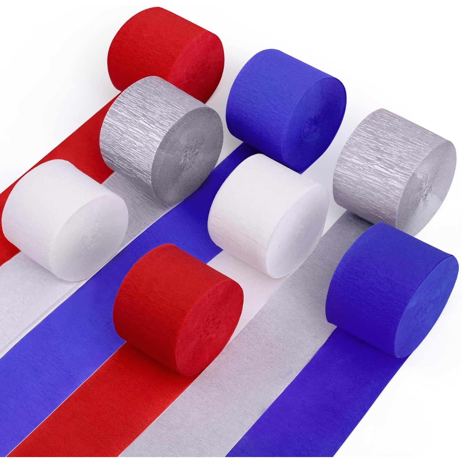 Streamers 8 Rolls Red White Blue and Silver Crepe Paper Streamers for ...