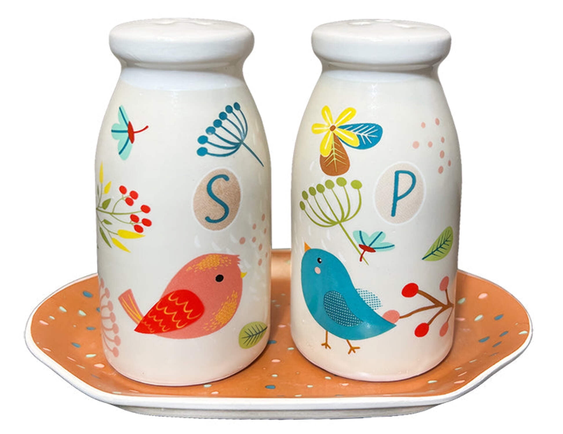 Streamline Imagined Birds of Happiness Salt Pepper Set w/ Plate ...