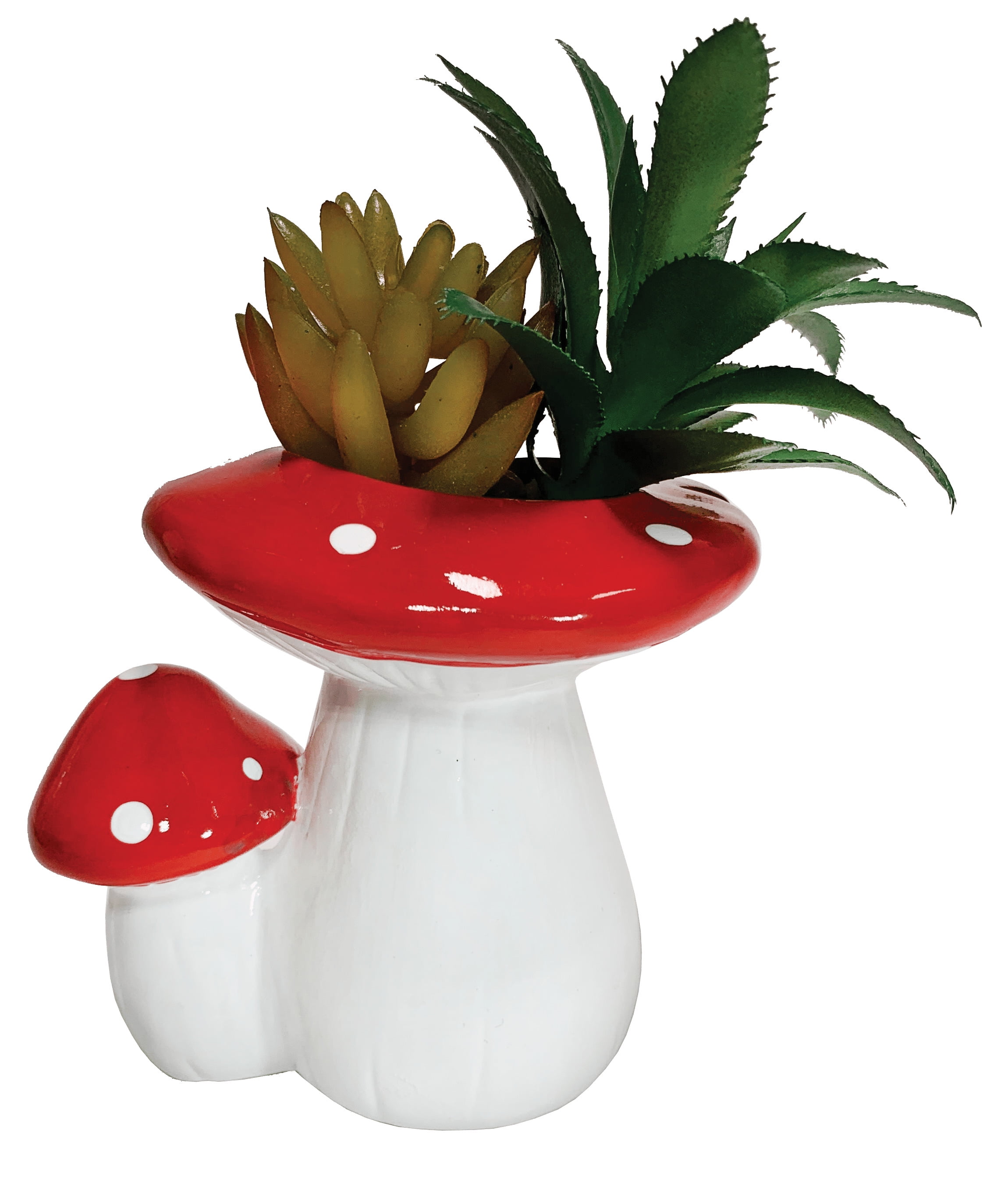 Streamline Imagined Mini Dual Mushroom Planter with Faux Succulent ...