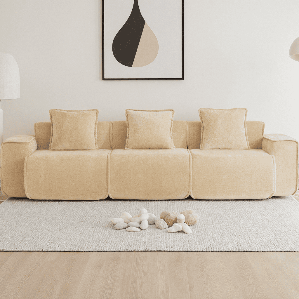 Streamlined Design 3-Seater Modular Velvet Sofa with French Edge Piping ...