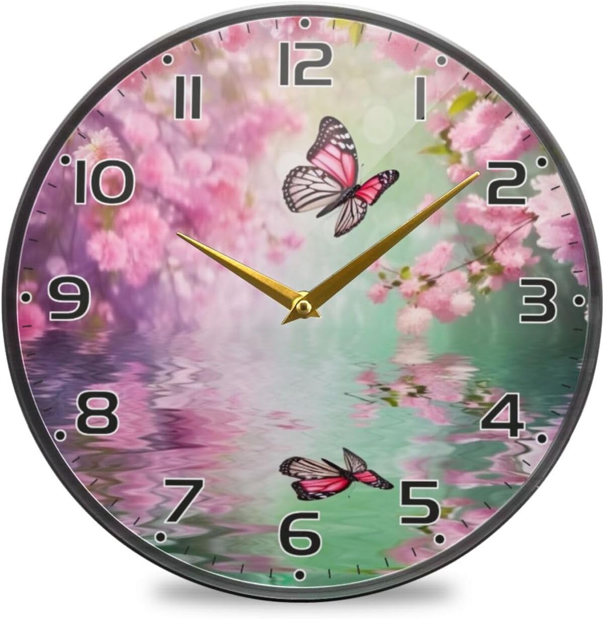 Streamside Butterfly Wall Clock Round Silent Non Ticking Battery ...