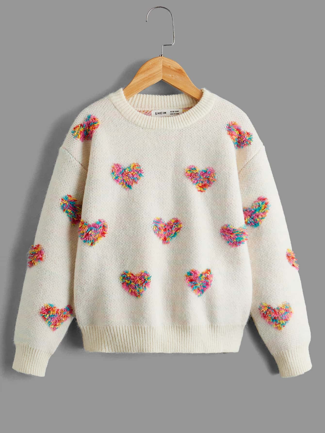 Streecool Kids Tween Girl Heart Pattern Drop Shoulder Sweater - Walmart.com