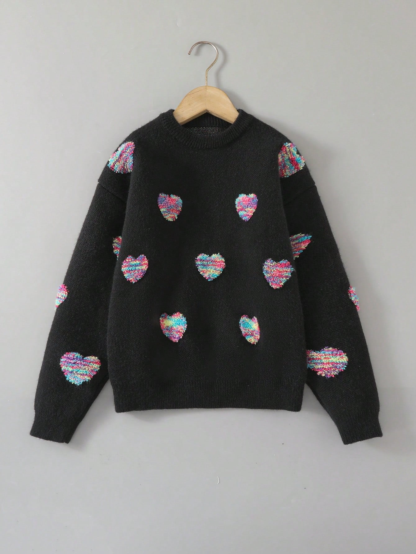 Streecool Kids Tween Girl Heart Pattern Drop Shoulder Sweater - Walmart.com