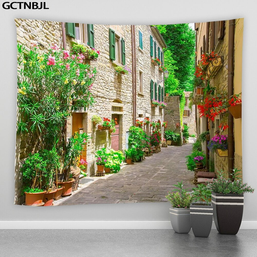 Street Alley Landscape Tapestry Hippie Wall Hanging Retro Architecture ...