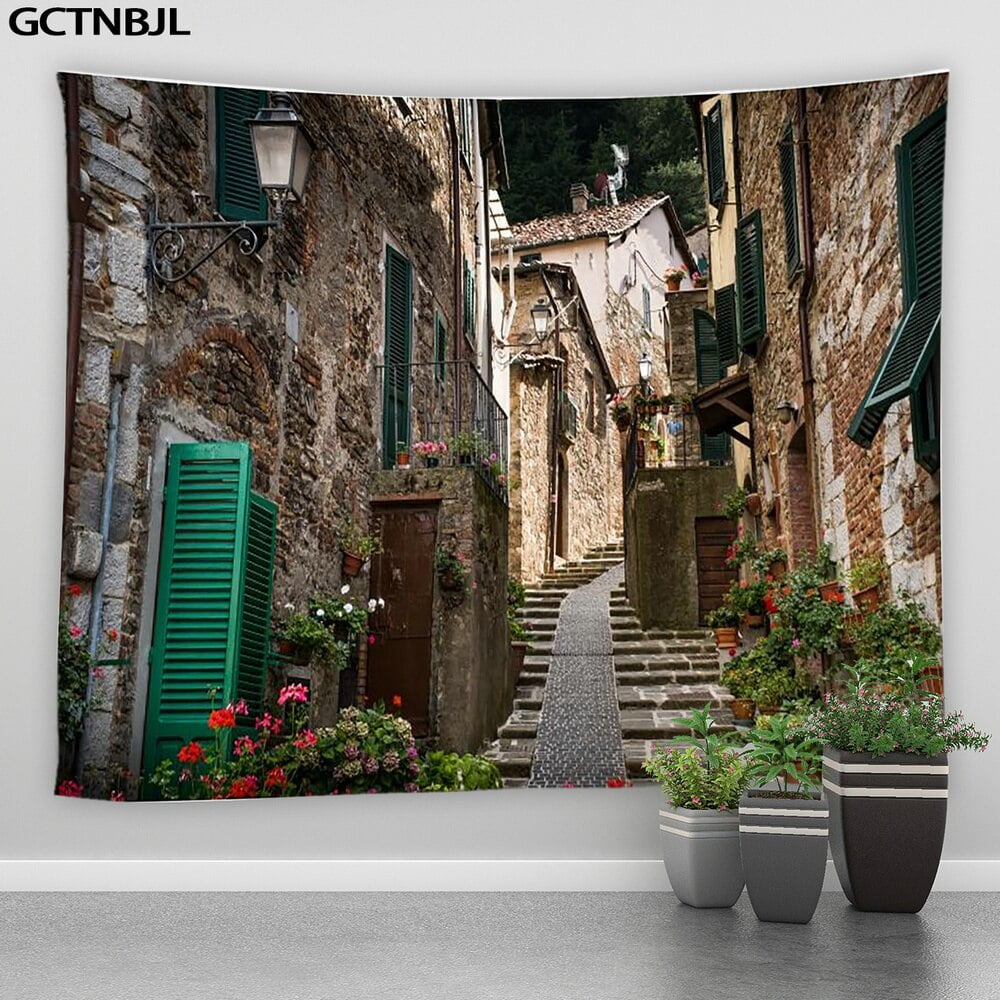 Street Alley Landscape Tapestry Hippie Wall Hanging Retro Architecture ...