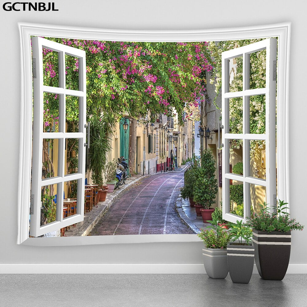 Street Alley Landscape Tapestry Hippie Wall Hanging Retro Architecture ...