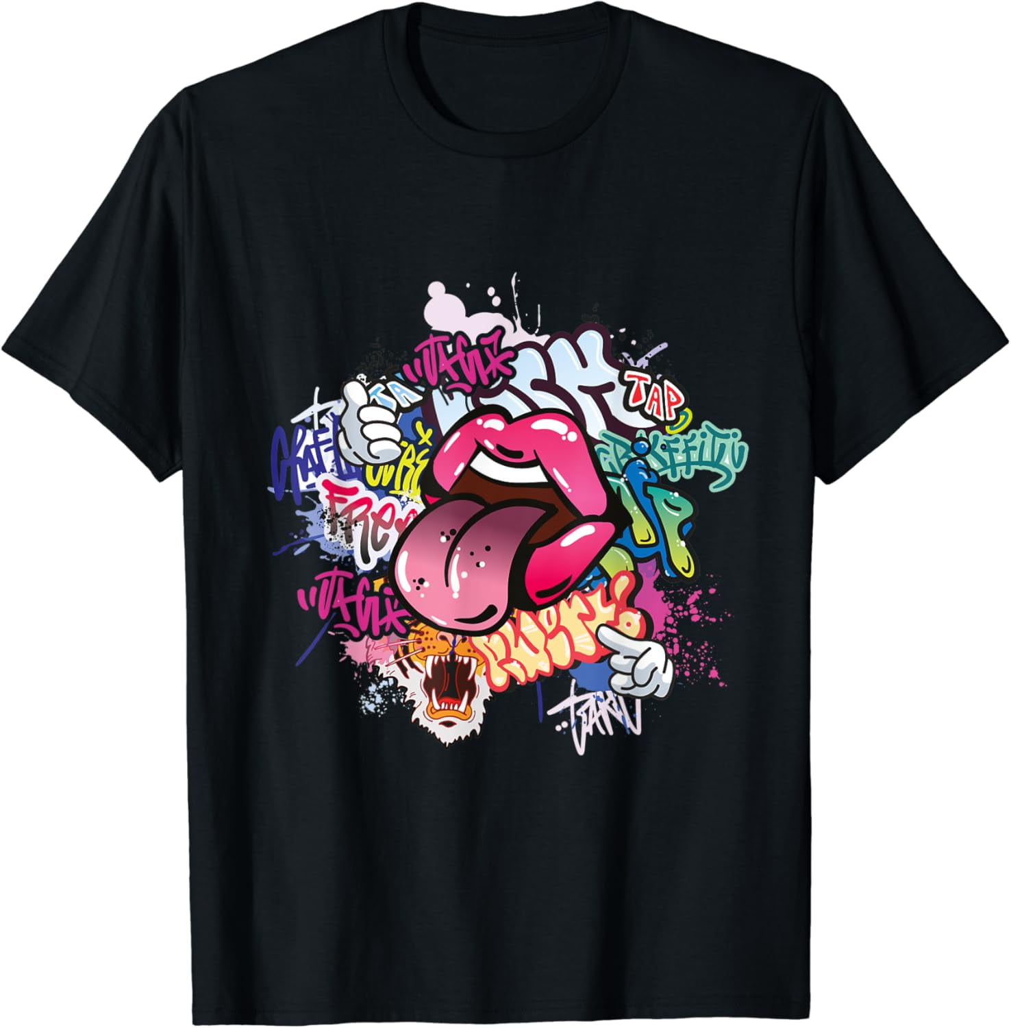 Street Art Graffiti Rebel Lips Tongue Colorful Freedom Tap T-Shirt ...