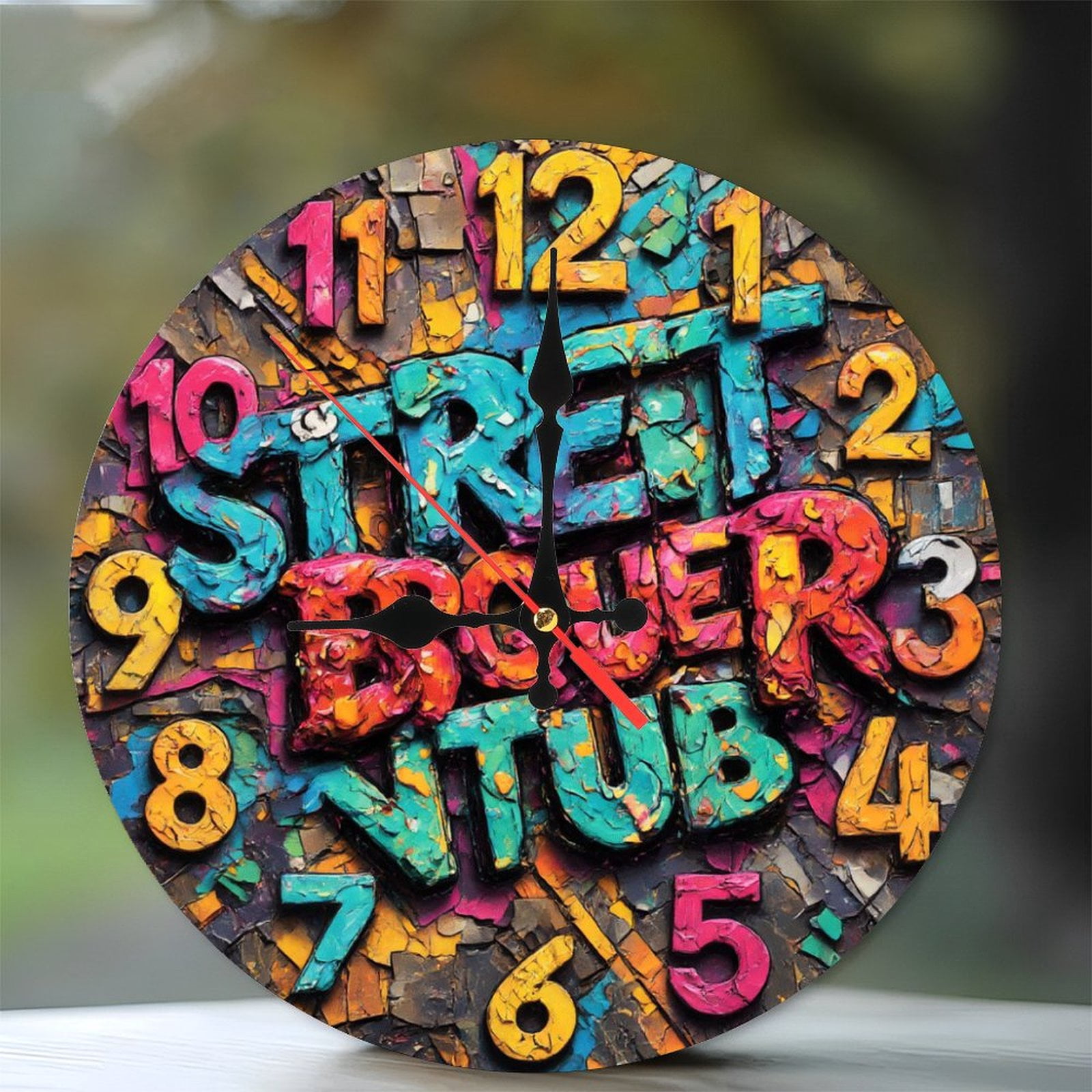 Street Art Graffiti Style Clock Wall Decor 10-Inch Silent Wooden Wall ...