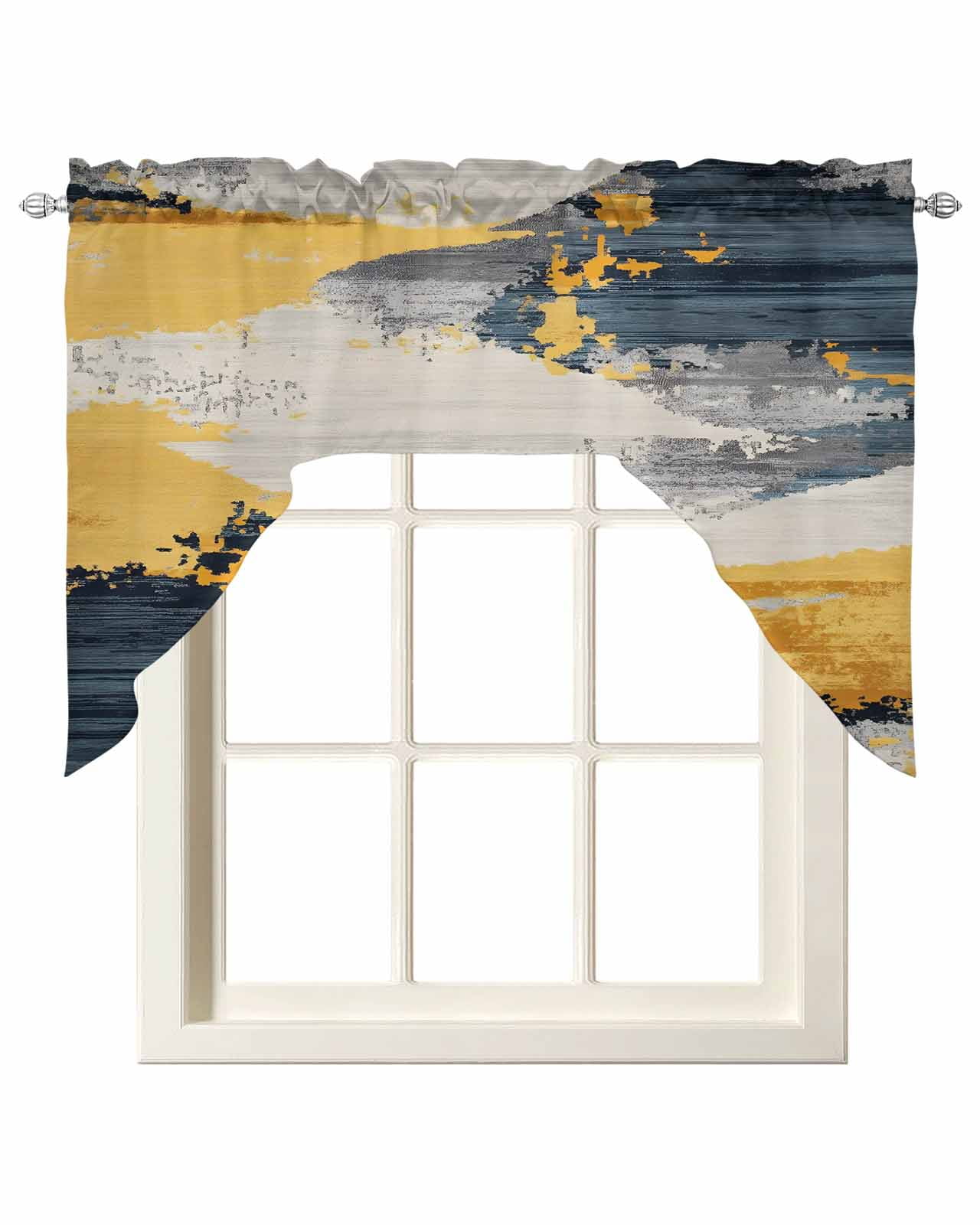 Street Art Swag Valance and Tier Curtains Set Watercolor Yellow Gray ...