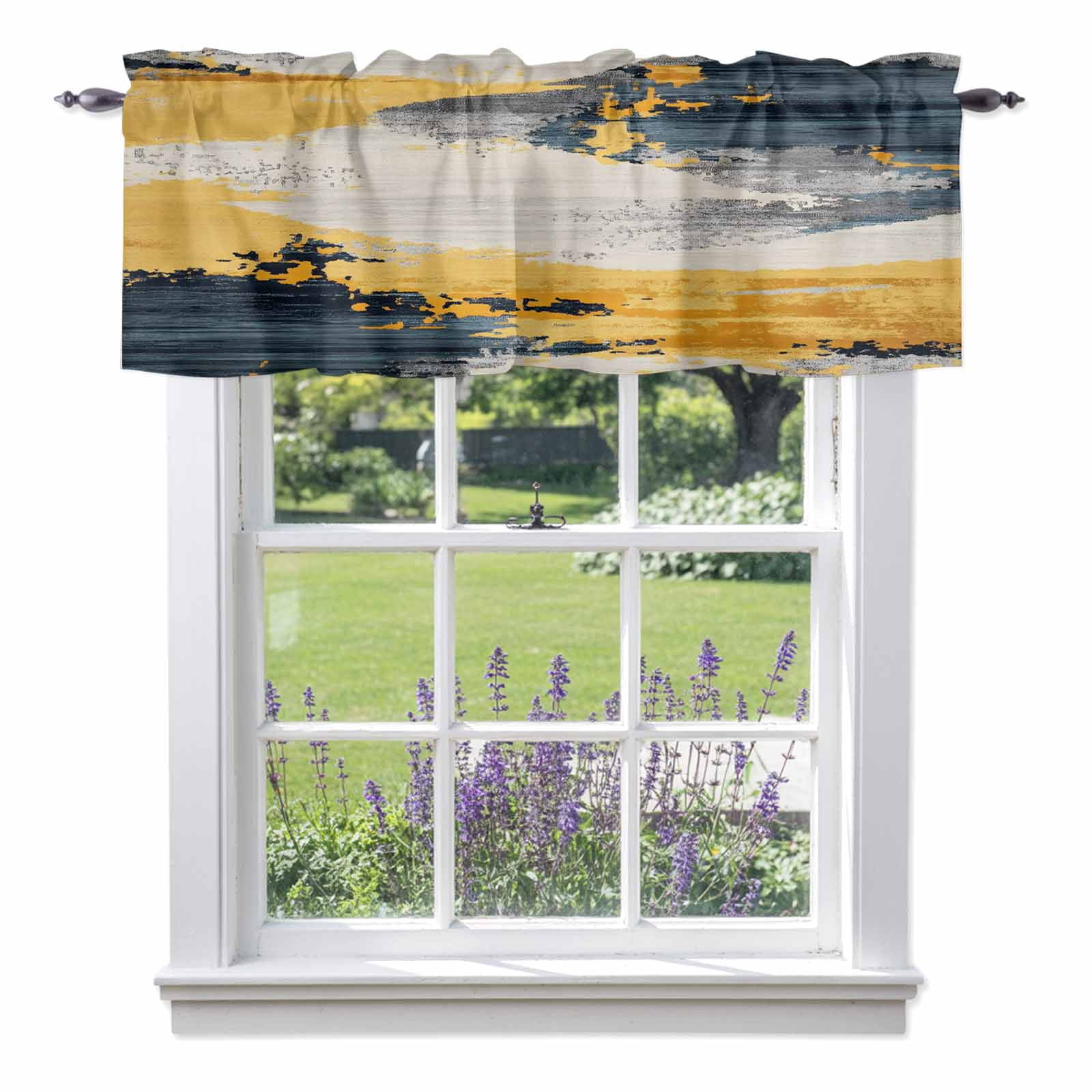 Street Art Valances for Windows, Watercolor Yellow Gray Decoration ...