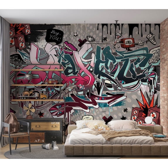 Street Art Wallpaper Wall Mural - Graffiti Hey You - Walmart.com