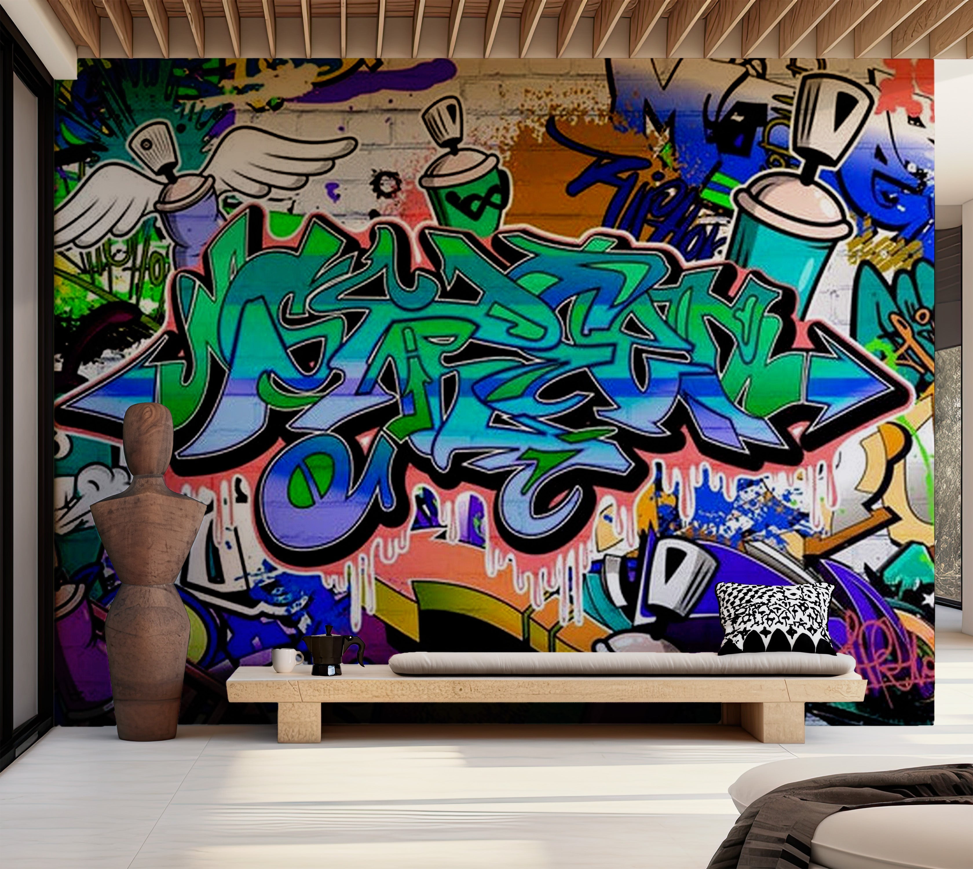 Street Art Wallpaper Wall Mural - Graffiti In Blue - Walmart.com
