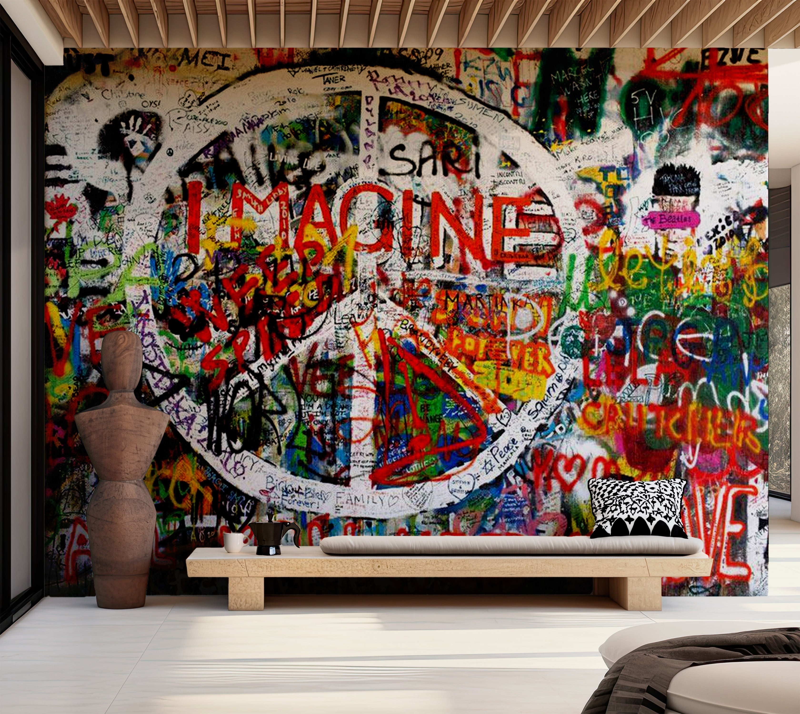 Street Art Wallpaper Wall Mural - Peace Sign Graffiti - Walmart.com