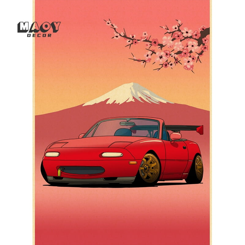 Street Car Racing 80S Synthwave Neon Frame Kraft Poster Wall Art Home ...