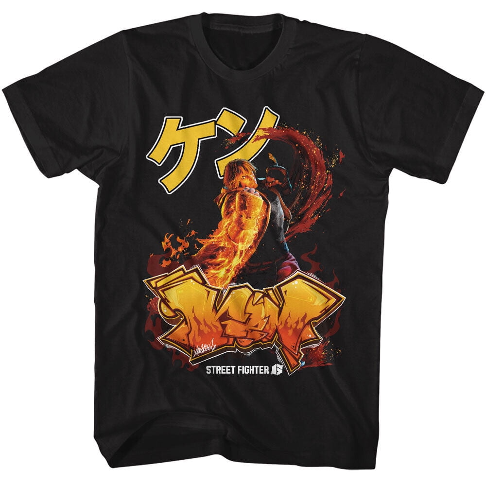 Street Fighter Capcom Video Game Ken Fire Punch Japanese Writing Men's ...