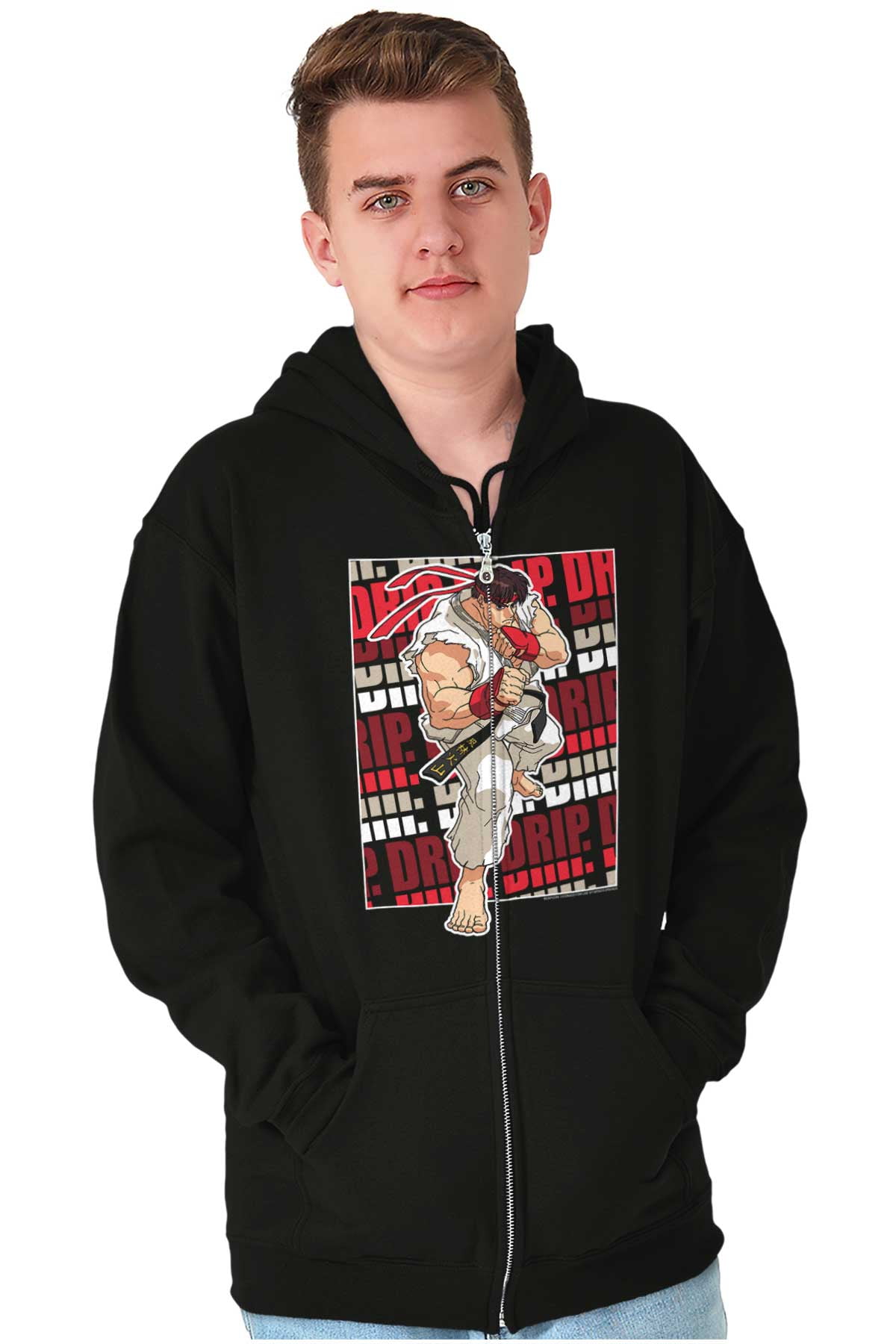 Street Fighter Ryu Video Game Drip Unisex Fleece Graphic Zip Up Hoodie ...