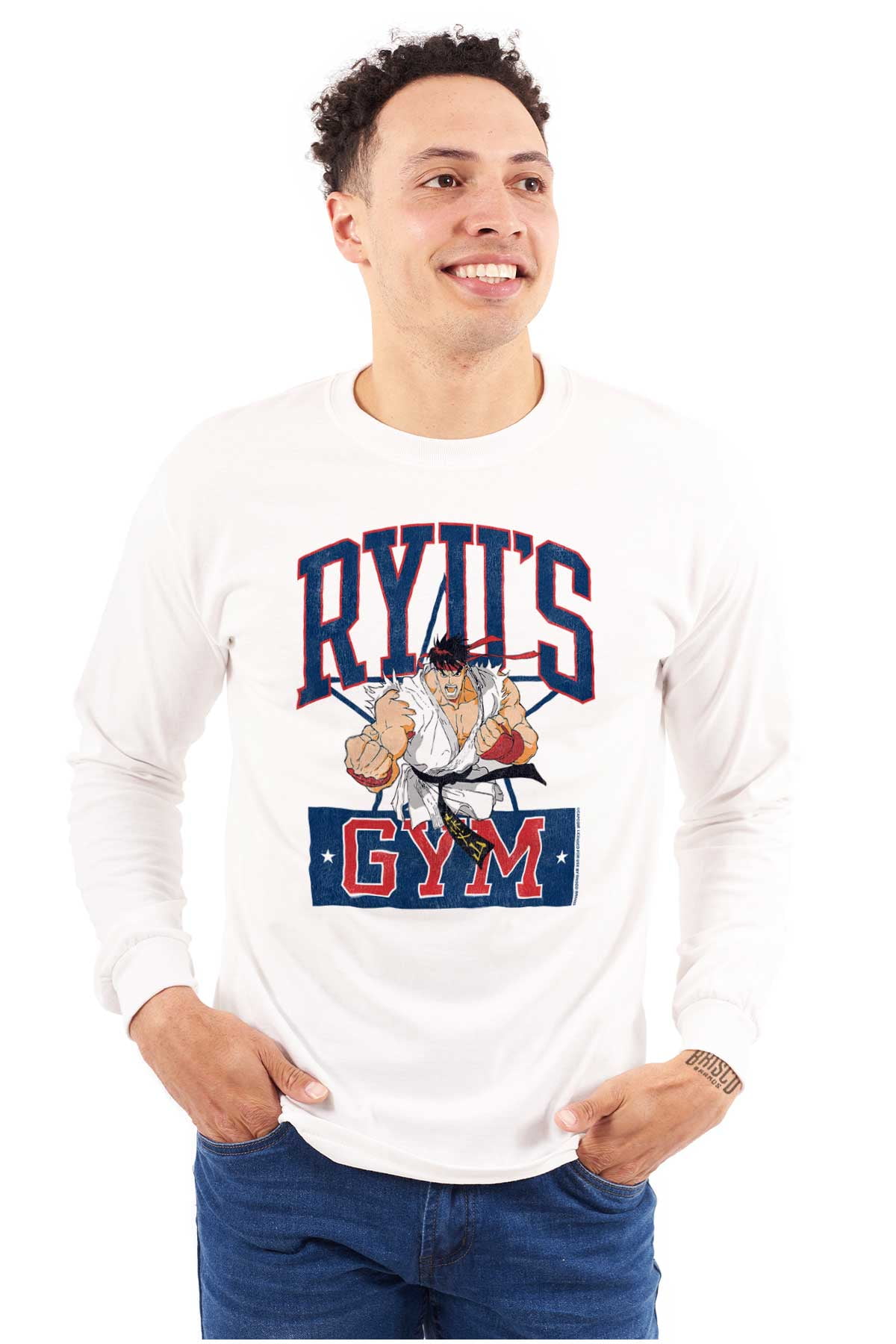 Street Fighter Ryu's Gym Workout Men's Long Sleeve Tee T Shirt Brisco ...