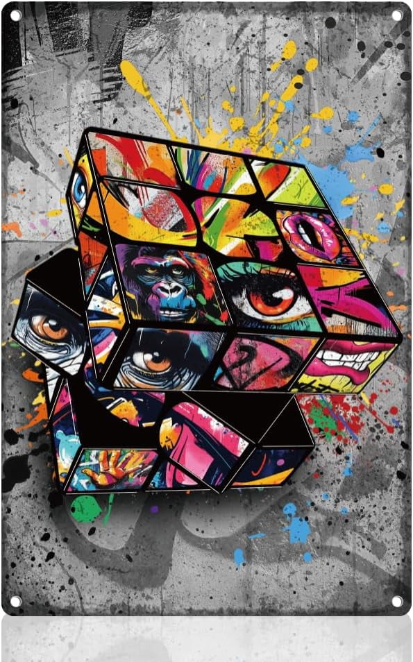 Street Graffiti Magic Cube Retro Wall Decor Metal Tin Sign 8" x 12" Banksy Magic Cube Vintage ...