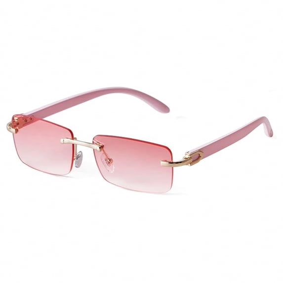 Retro Hot Pink Buffs Sunglasses, Rimless, Faux Buffalo Horn, Wooden ...