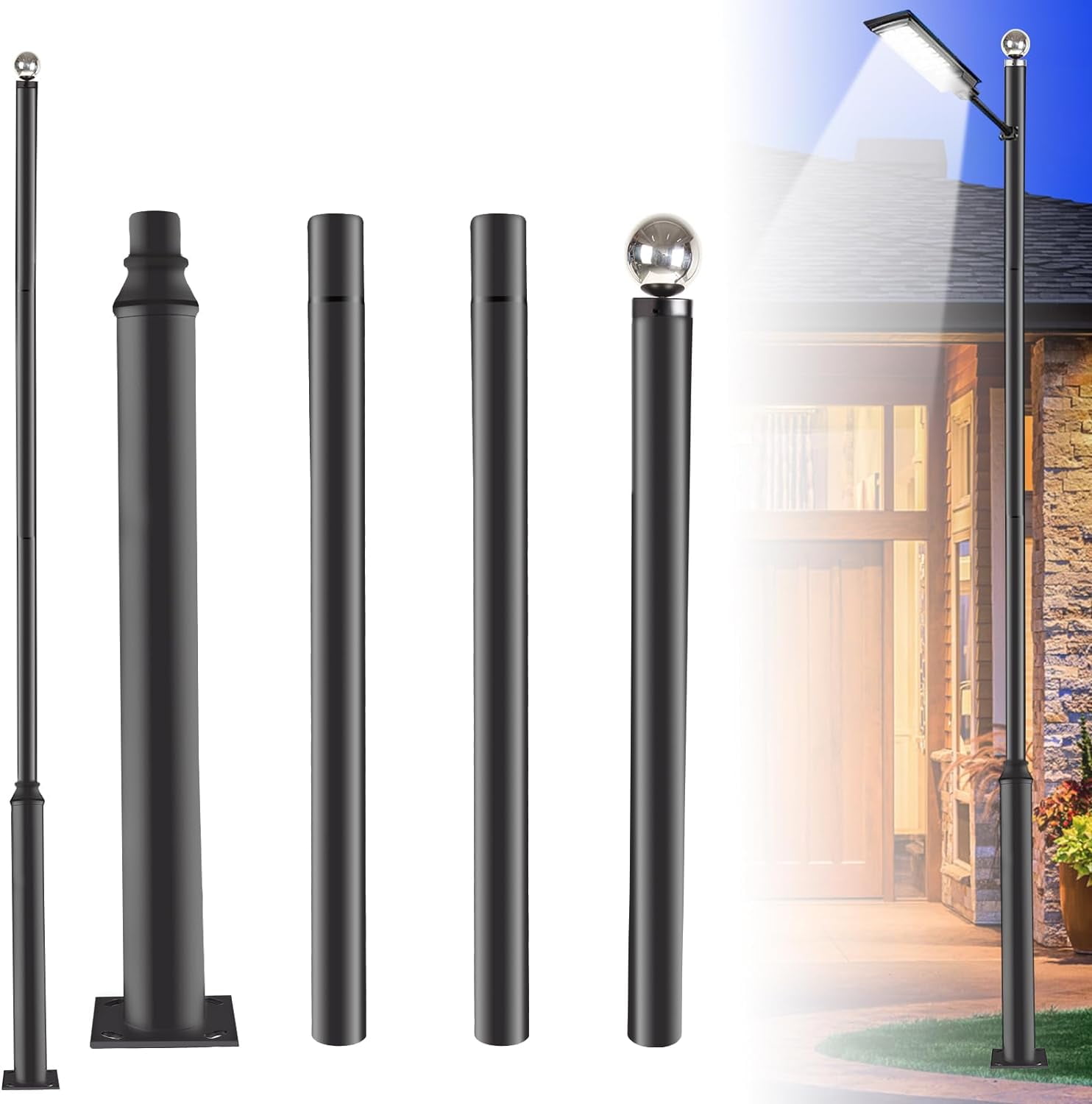 Street Light Pole 16Ft Tall,Outdoor Solar Street Lamp Post with Base ...