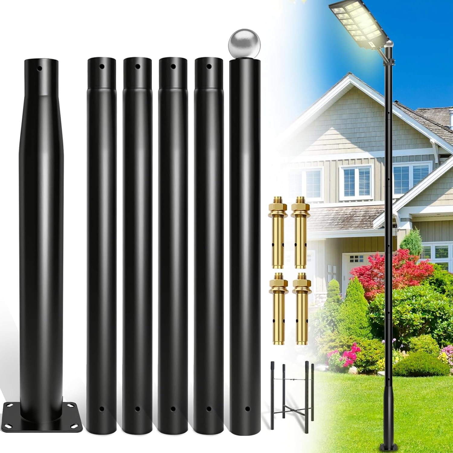 Street Light Pole 20Ft Tall-Outdoor Adjustable Metal Street Lamp Post ...