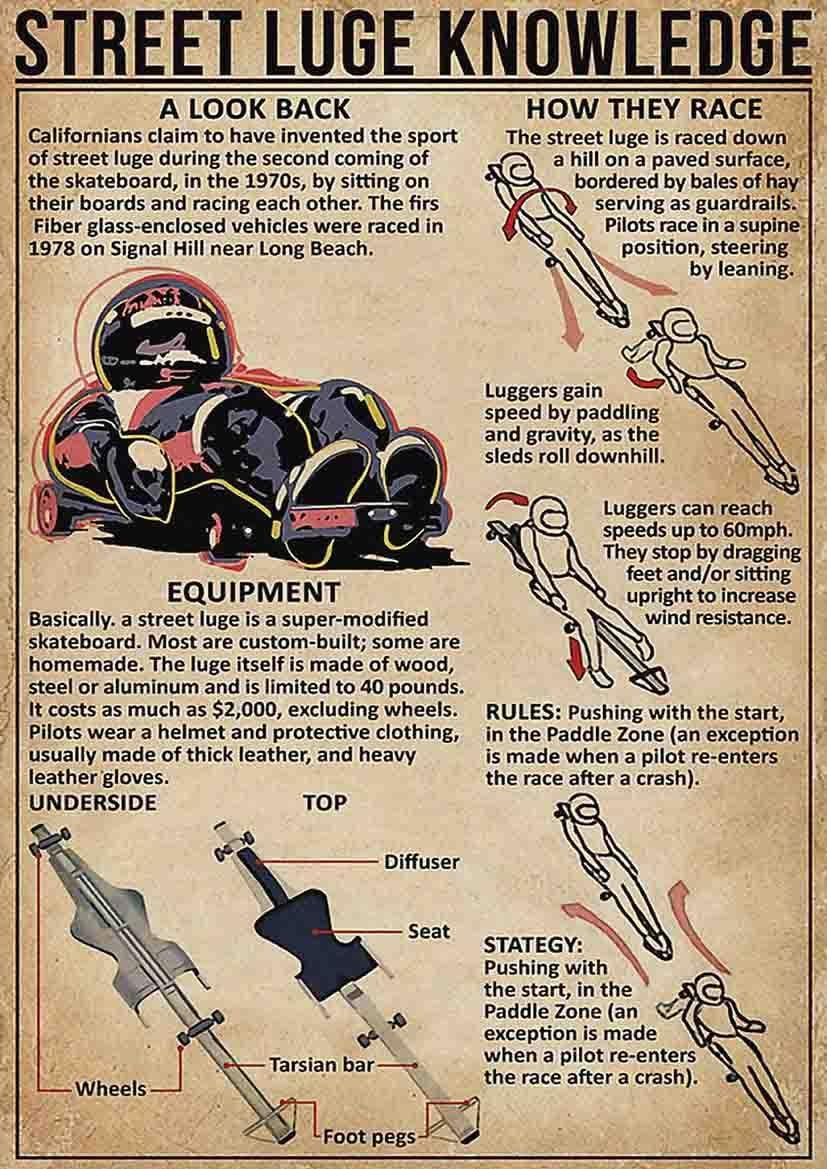 Street Luge Knowledge Metal Tin Signs How They Race Retro Poster Ski ...