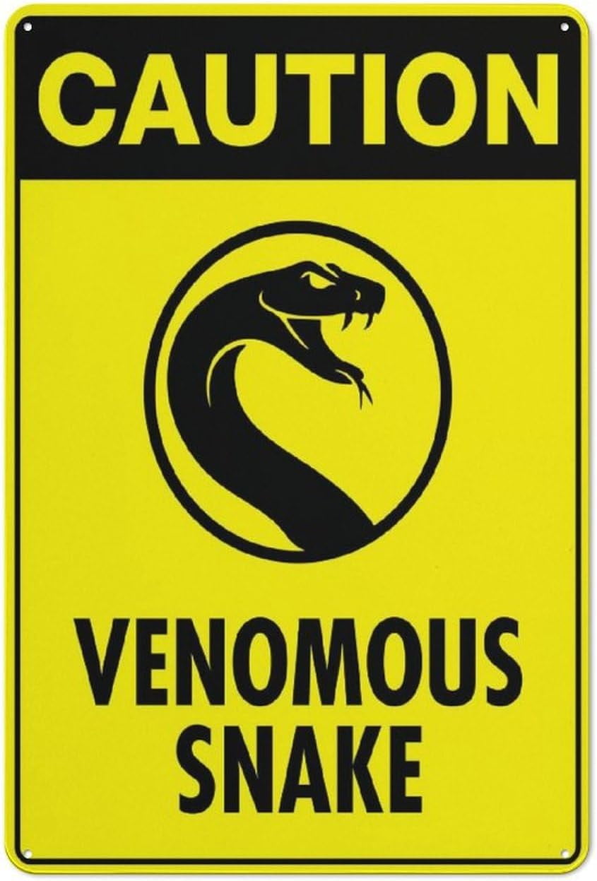 Street Sign Caution Venomous Snake Bright Yellow Funny Vintage Tin Signs 8 X 12 Inch Wall Art ...