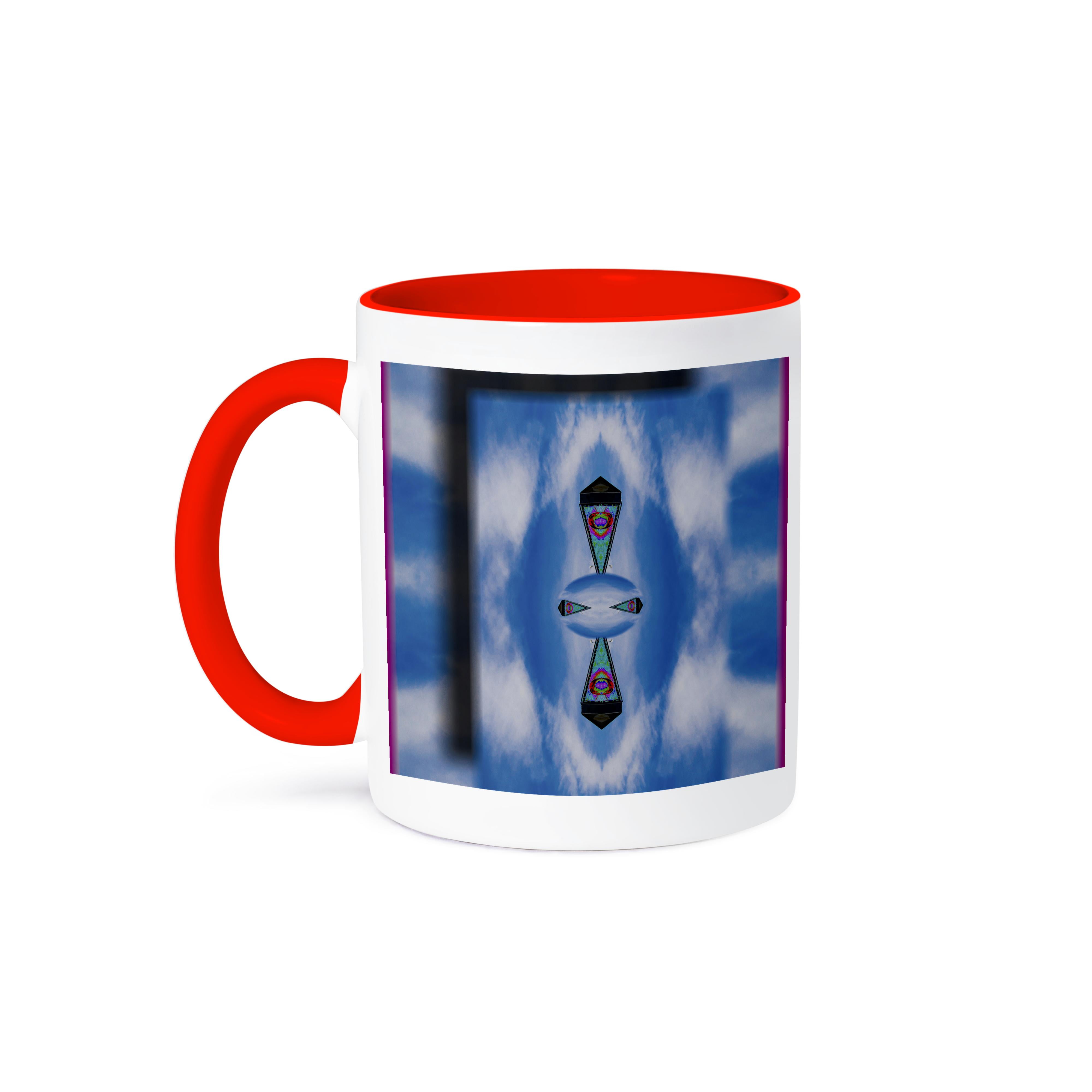 3dRose, Street Signs made into beautiful shapes of Pink and Green with Blue Sky, 11oz Two-Tone ...