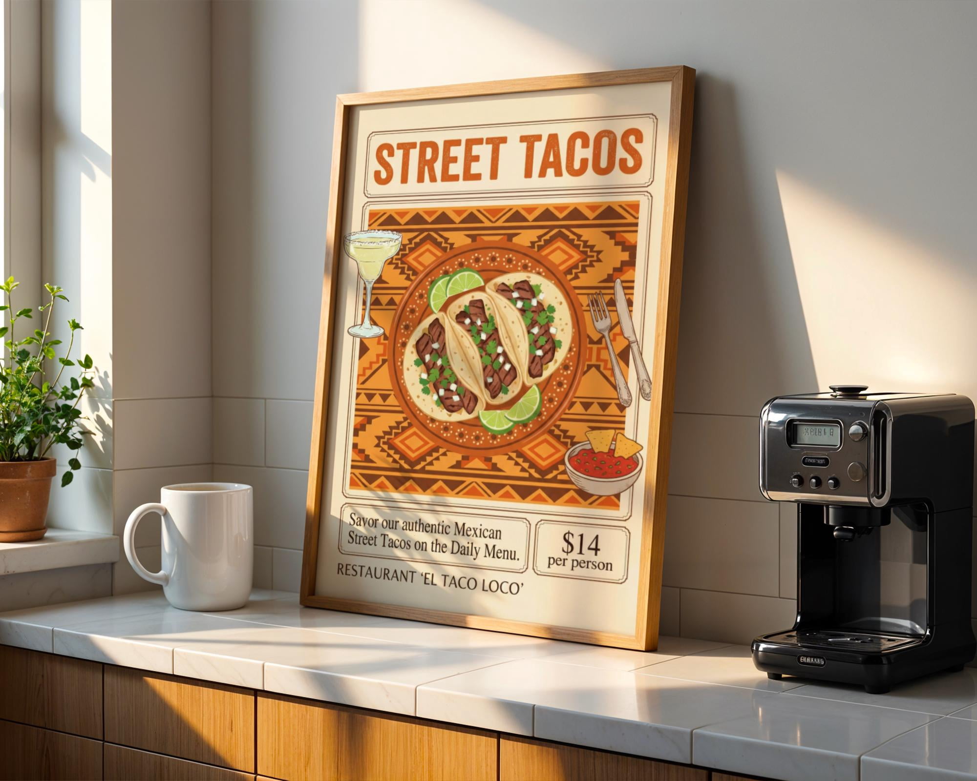Street Tacos Poster Mexican Food Art Print Vintage Kitchen Decor ...