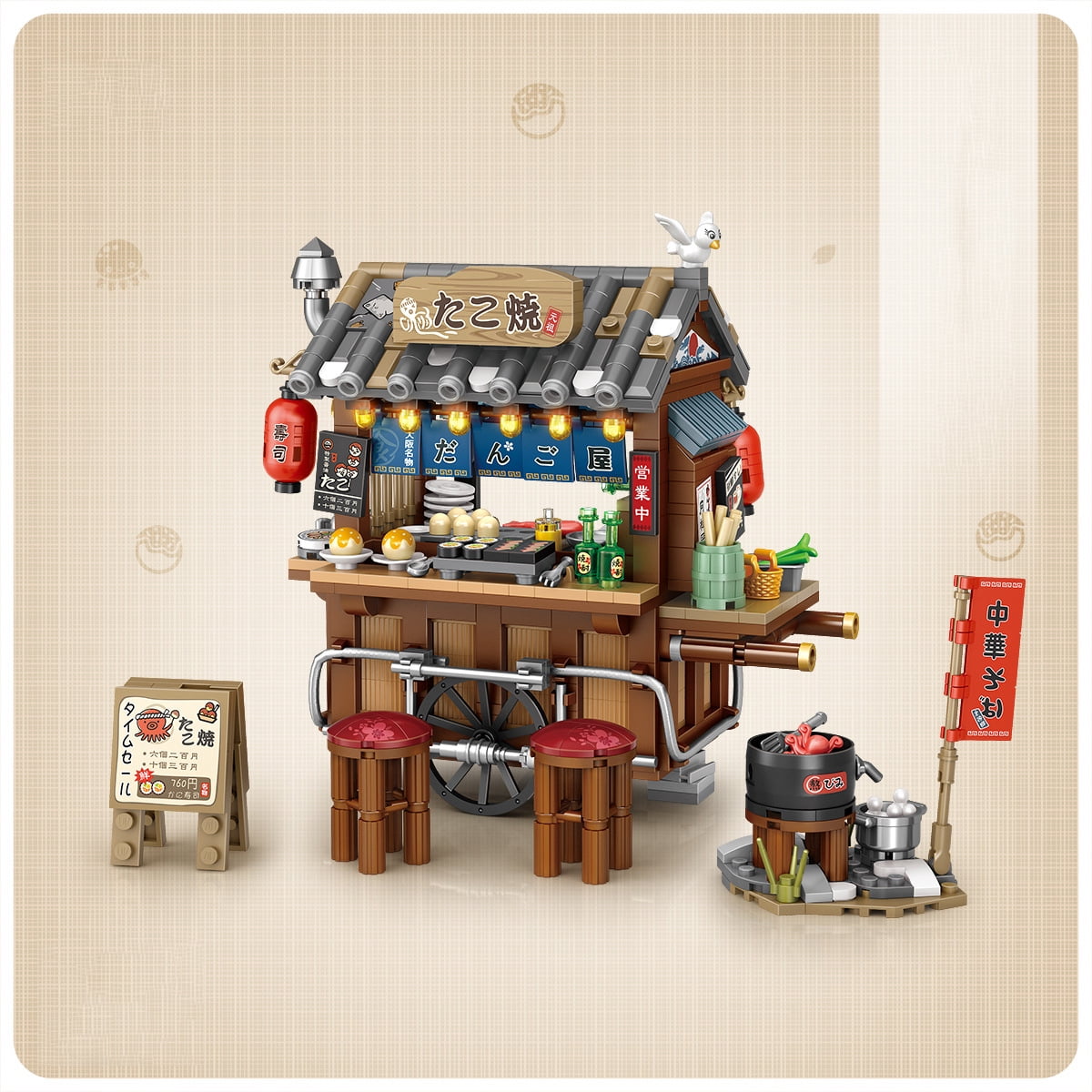 Street View Series Building blocks Izakaya Shaved Ice Shop Takoyaki Shop Coffee shop Panda Tea ...