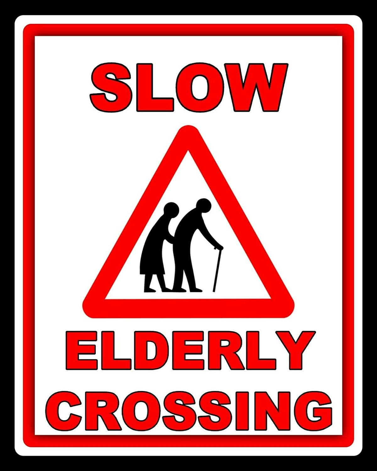 Street Warning Sign Slow Elderly Crossing Old People Metal Plaque Tin ...