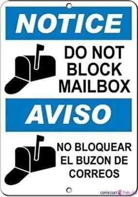 Street sign warning plaque Notice Do Not Block Mailbox Parking sign ...