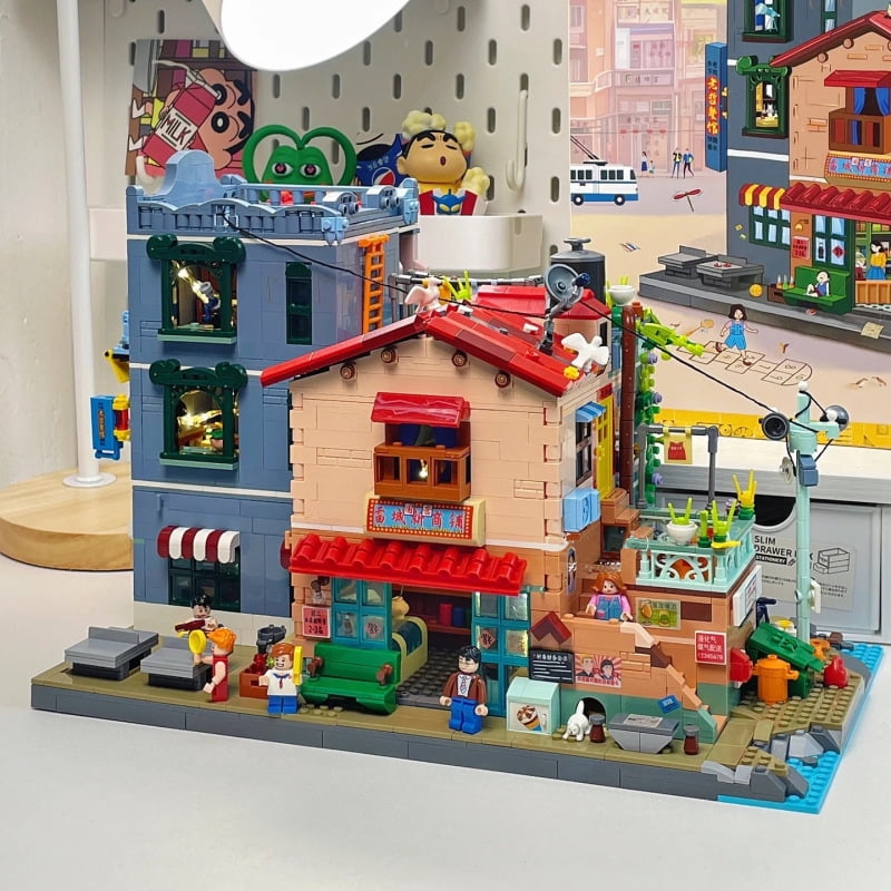 Street view retro street 8090s city building model assembly building blocks to send boys and ...